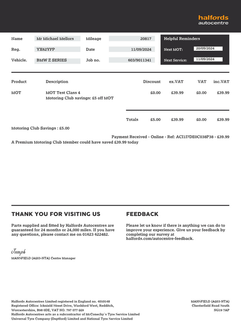 BMW Z Series MOT Receipt and Report | PDF | Vehicles | Automotive ...