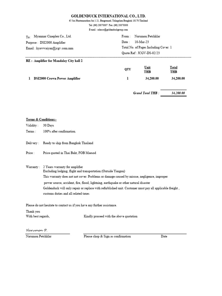 RE: Amplifier For Mandalay City Hall 2 Unit Total THB THB 1 DSI2000 Crown Power Amplifier 1 ...