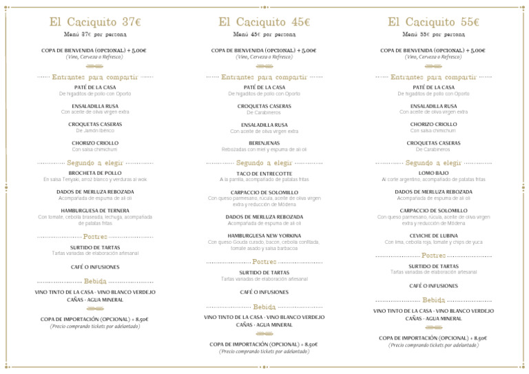 El Caciquito Menus Grupos | PDF | Cocina europea | Preparación de ...