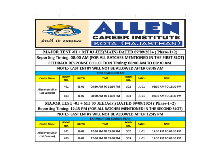 TEST SEATING PLAN On 09th Sep 33 | PDF