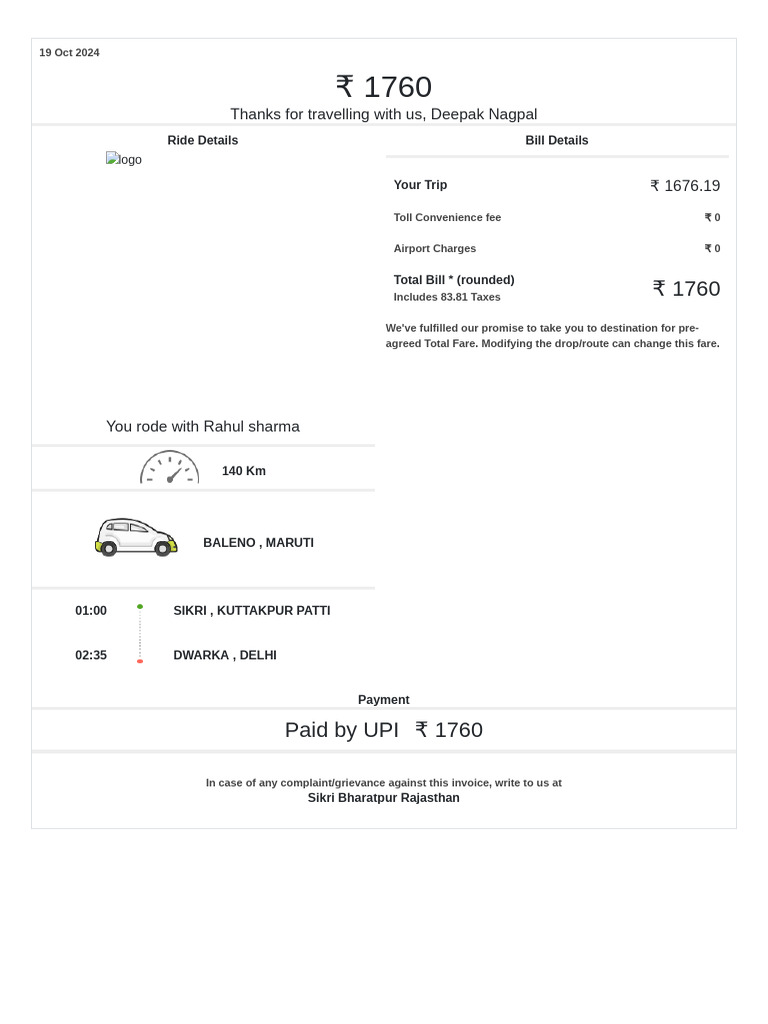 Cab Bill Template | PDF | Invoice | Transport
