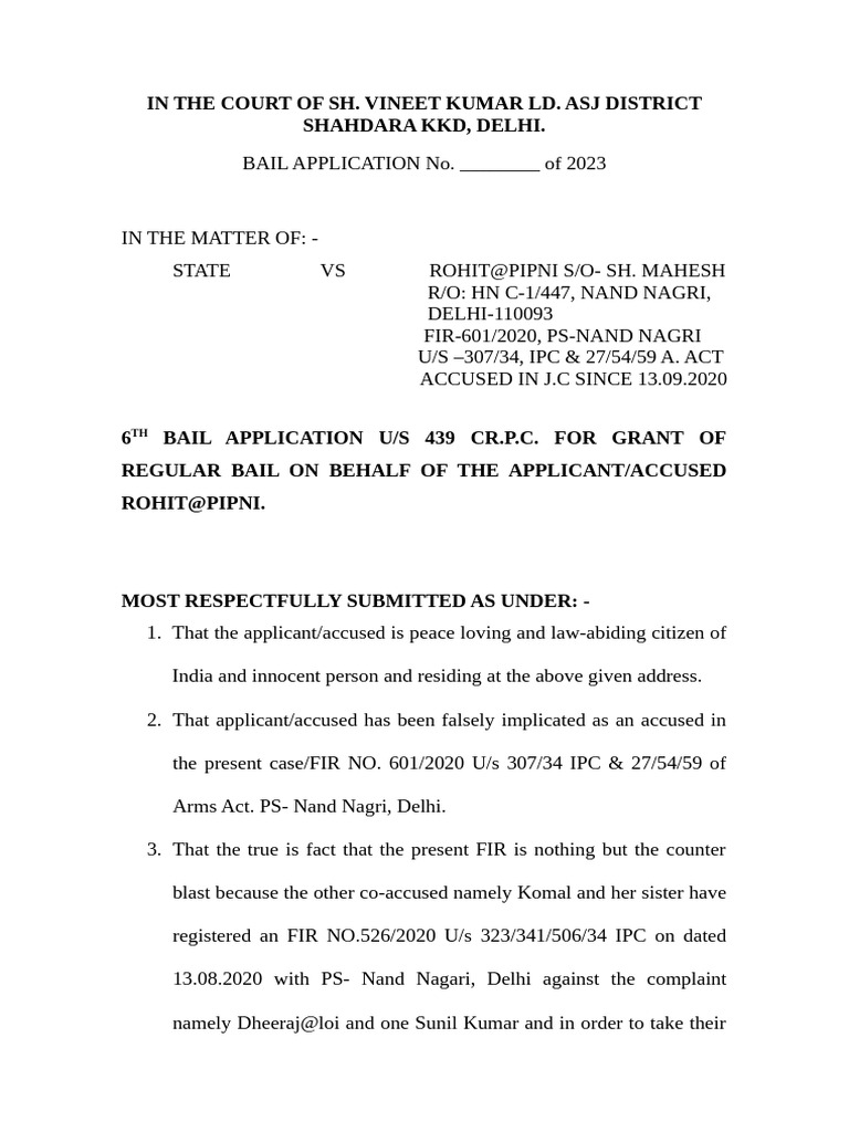 Bail Rohit@Pipni | PDF | Bail | Crime & Violence