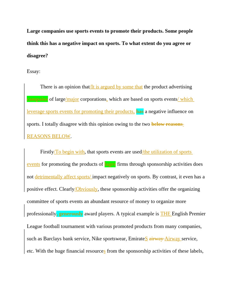 Mia Writing Task 2 Topic 1 ADVERTISING. Protomote Products in Sports ...