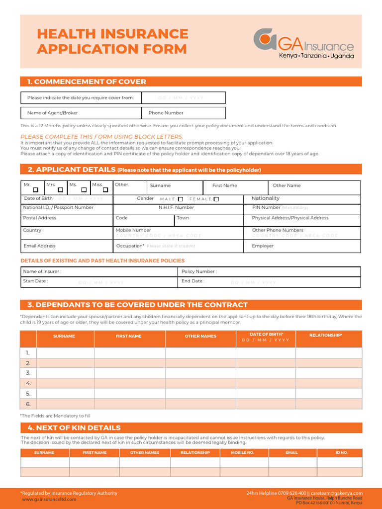 GA-Medical Insurance Application Form | PDF | Identity Document | Insurance