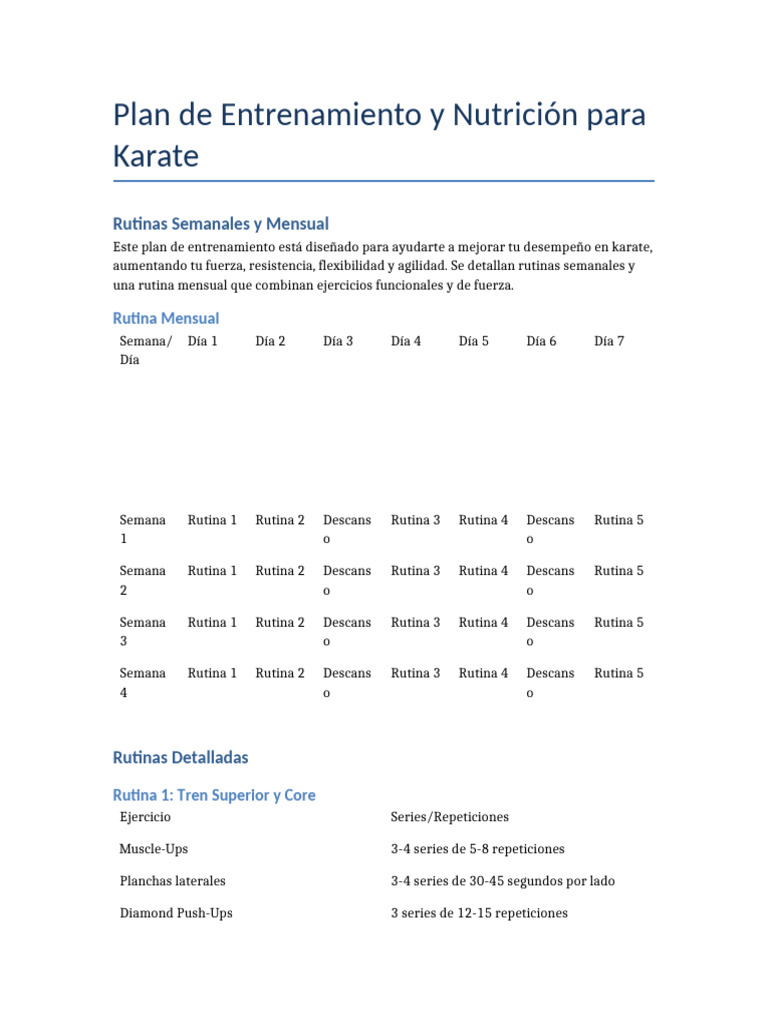 Plan_de_Entrenamiento_Karate | PDF | Alimentos | Nutrición