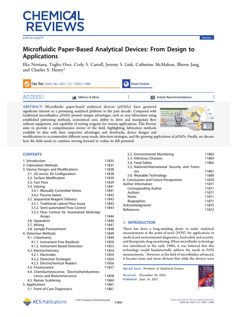 Microfluidic Paper Based Analytical Devices From Design To Applications Pdf Microfluidics