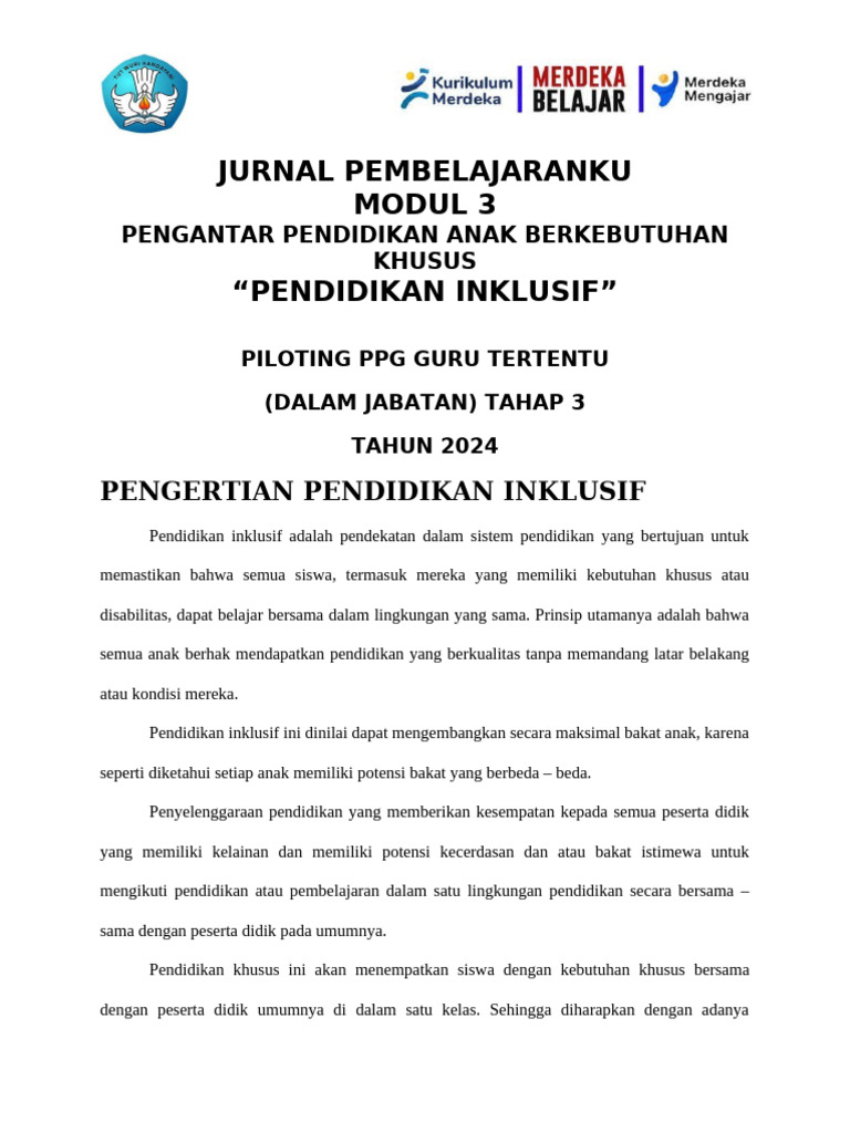 SITI Jurnal Pembelajaran Modul 3 Pendidikan Inklusif | PDF | Kesehatan Holistik