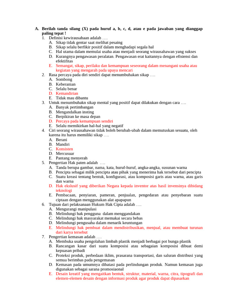 Soal Pat Pkwu Xi Juni 24 Genap Jawab | PDF | Bisnis