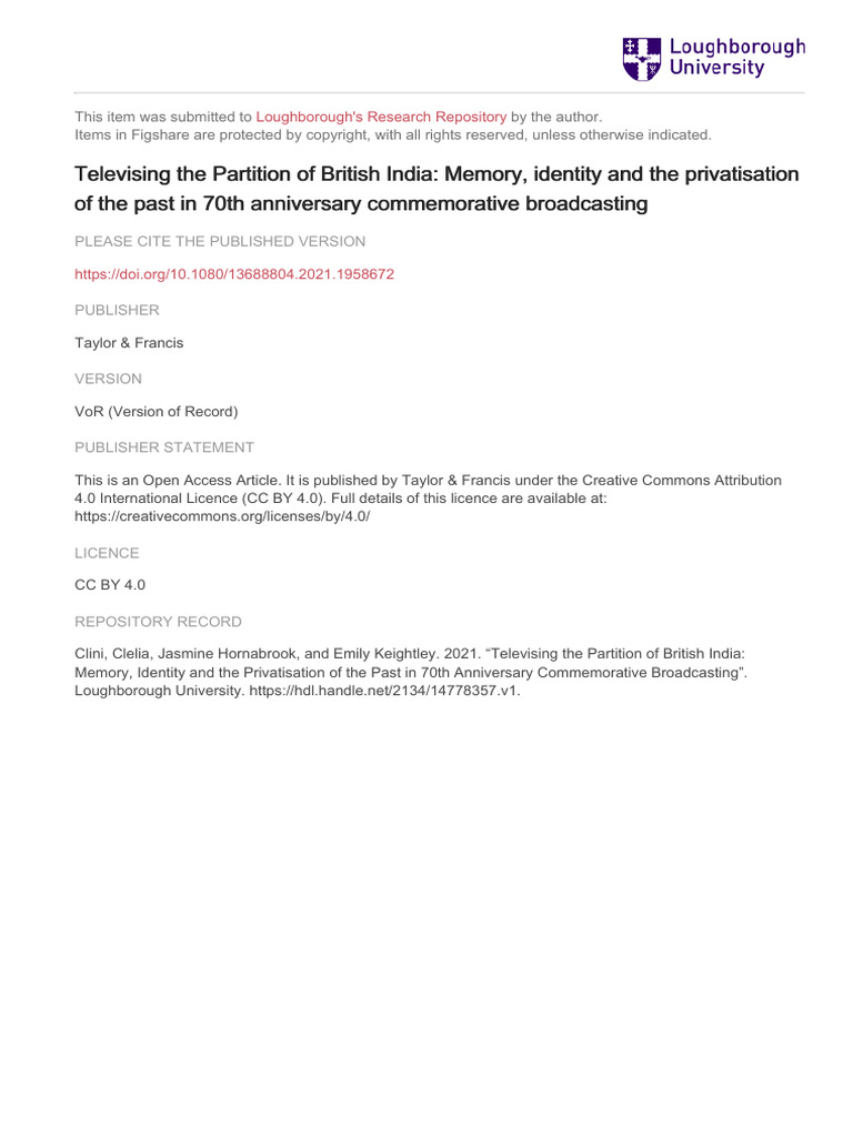 Televising The Partition of British India | PDF | Partition Of India | Bbc