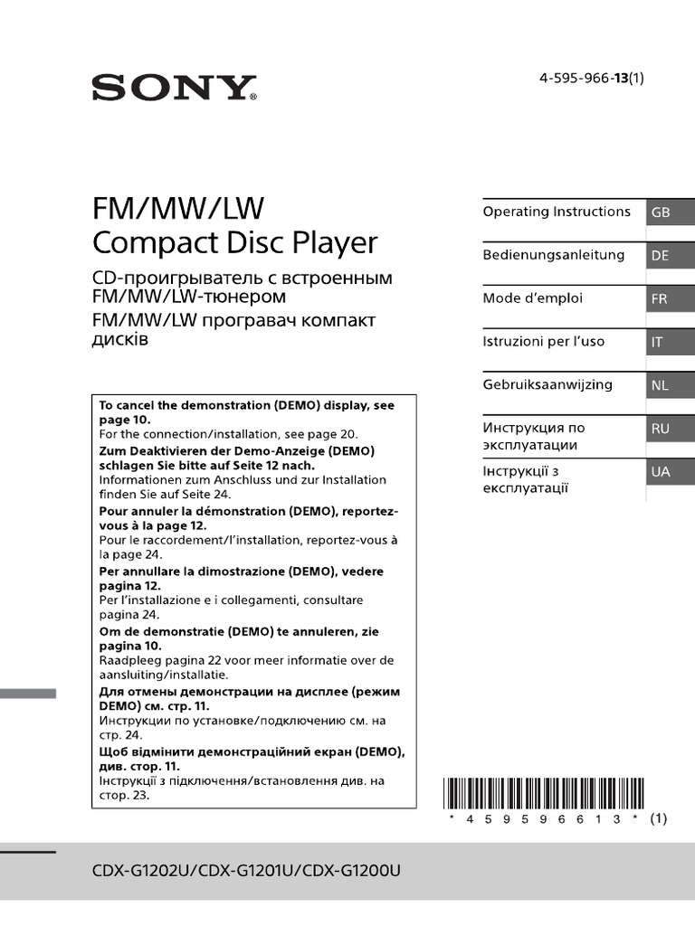 Manuale Autoradio Sony CDX-G1200U | PDF