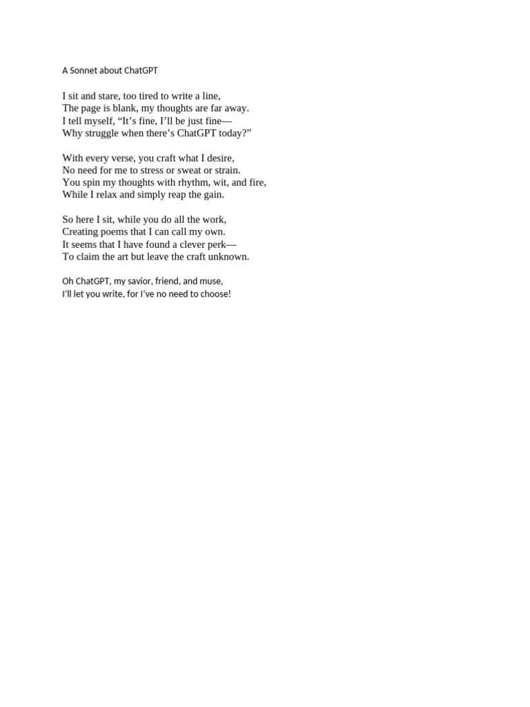 A Sonnet About ChatGPT | PDF | Self-Improvement | Poetry
