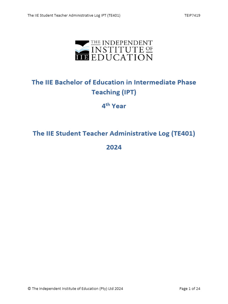 IIE Student Teacher Log for IPT 2024 | PDF | Teachers | Mentorship