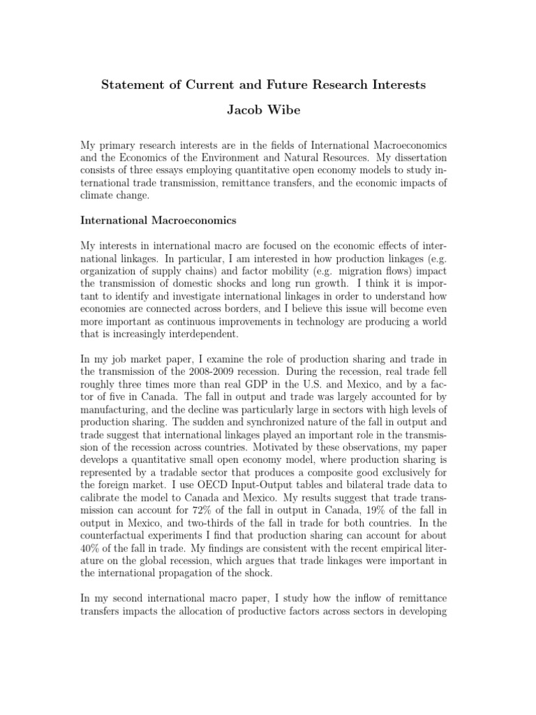 Current and Future Research Interest Statement | PDF | Macroeconomics ...