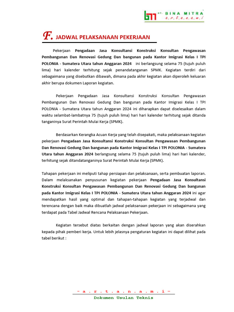 F. Jadwal Pelaksanaan Pekerjaan - BMA | PDF