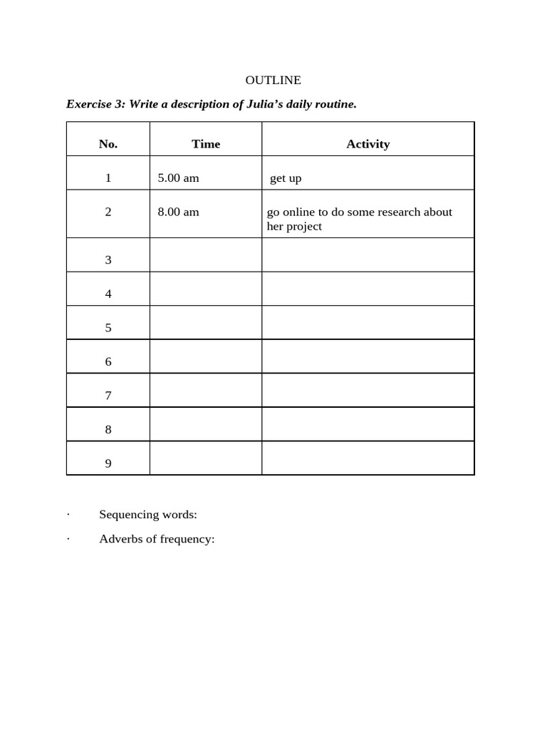 U1 Daily Routine Outline | PDF