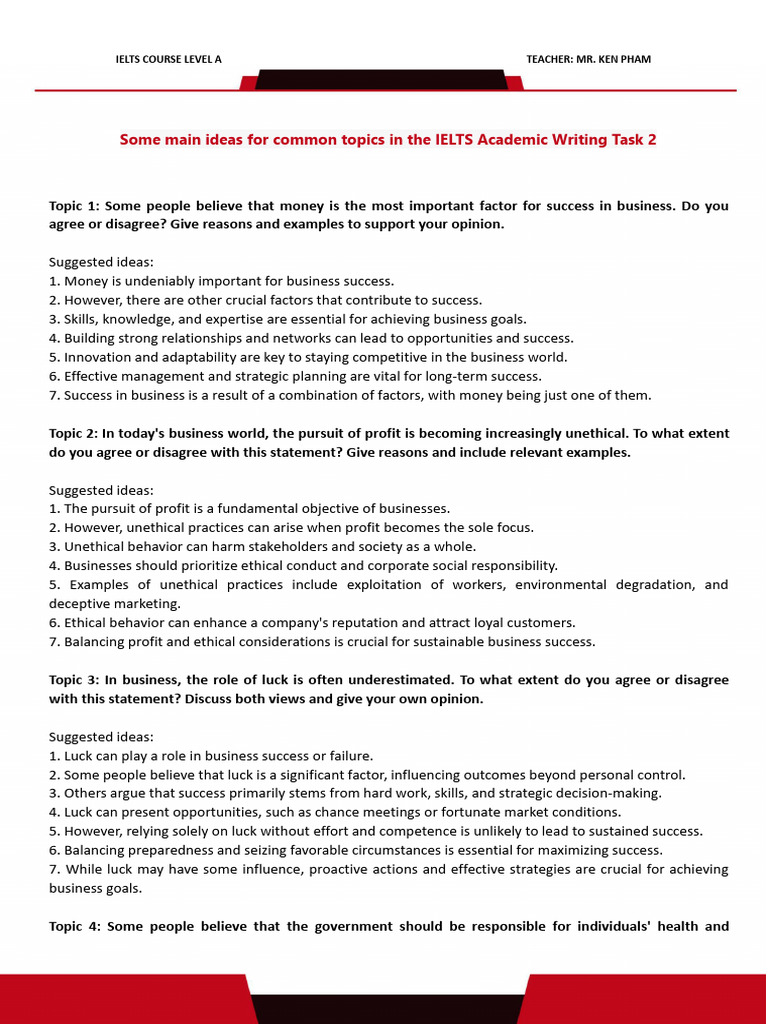 Some Main Ideas For Common Topics in The IELTS Aca | PDF | Public ...
