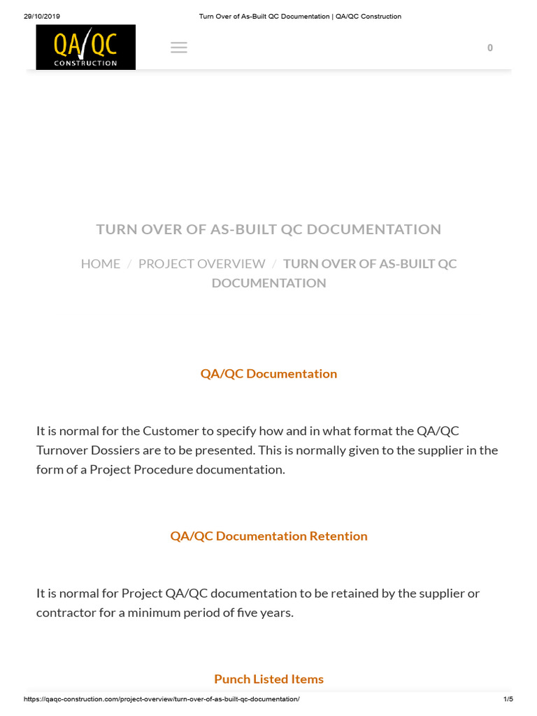 Turn Over of As-Built QC Documentation - QA - QC Construction | PDF | Quality Assurance | Quality