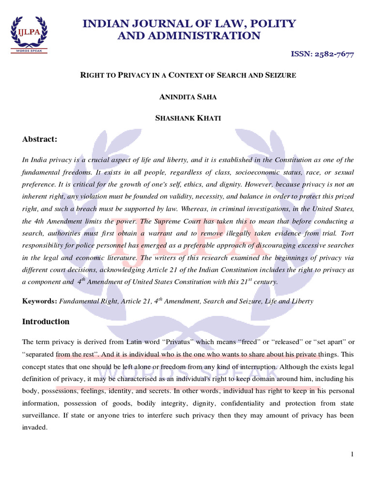 47 Anindita Saha, Shashank Khati | PDF | Search And Seizure | Fourth Amendment To The United ...