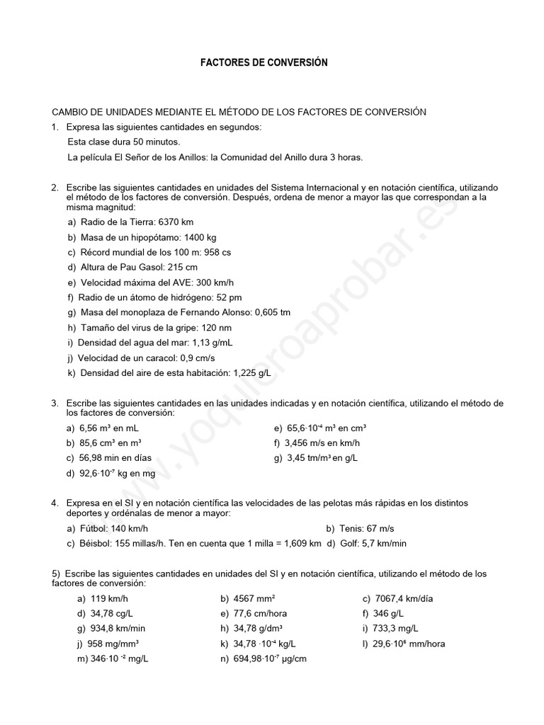 Factores de Conversión | PDF | Metrología | Cantidades fisicas