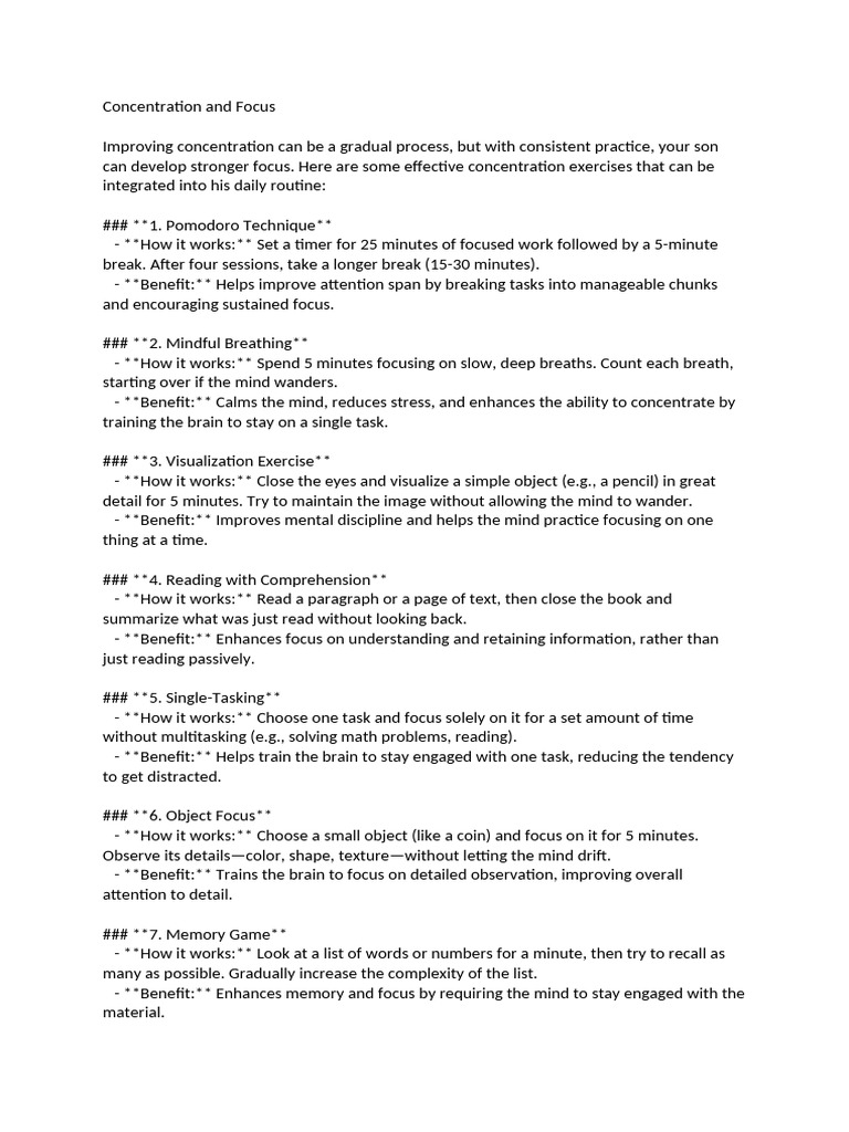 Concentration and Focus | PDF | Attention | Reading Comprehension