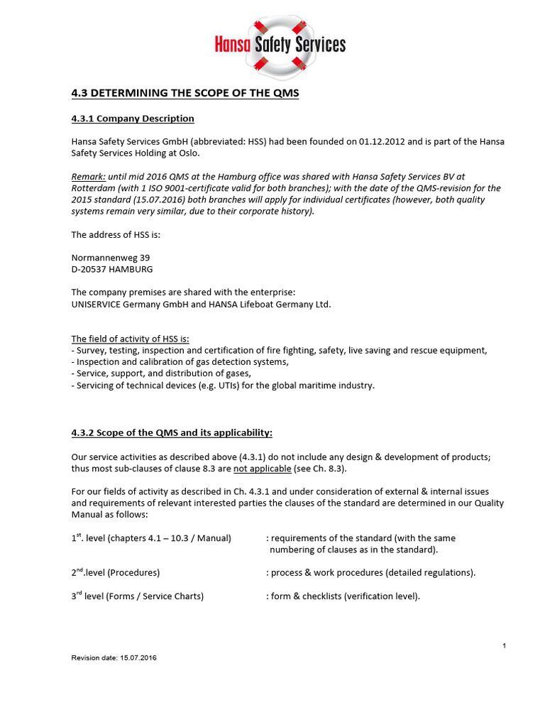 4.3 - Scope of The QMS | PDF