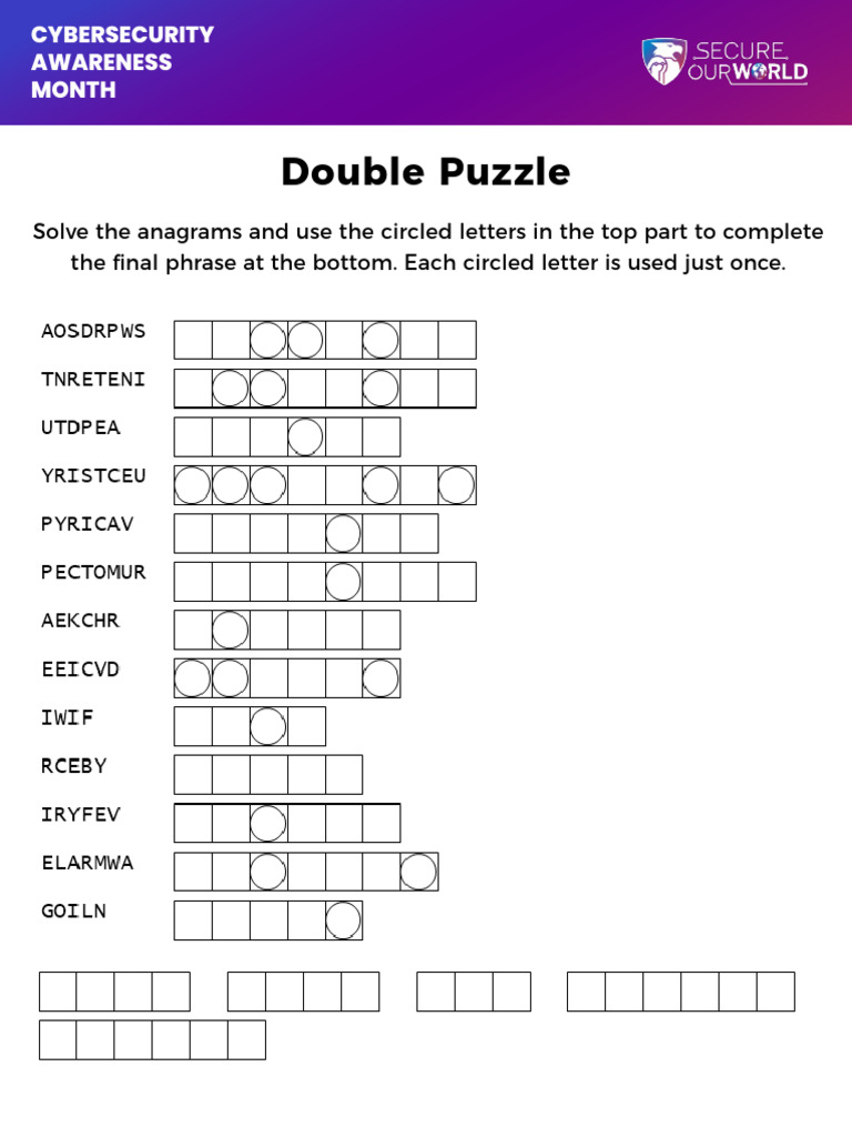 Secure Our World Cybersecurity Awareness Month Puzzles | PDF | Computer ...