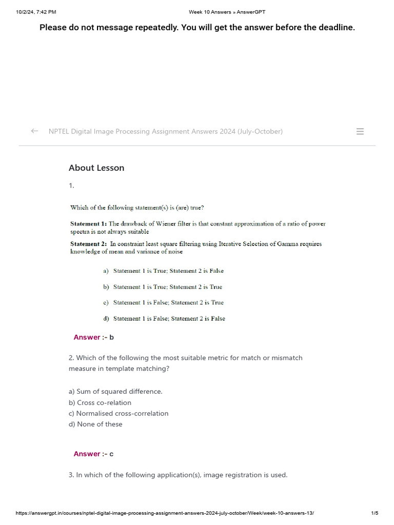 NPTEL Digital Image Processing Week 4 Answers | PDF | Applied Mathematics | Signal Processing