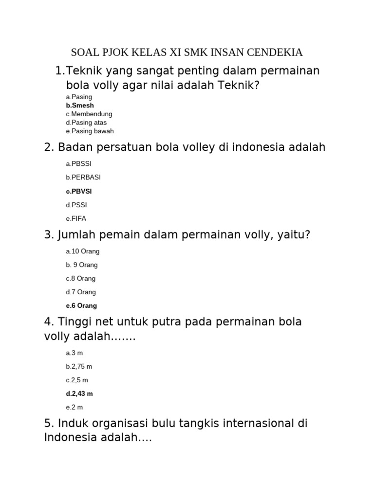 Dono Soal Pjok Kelas Xi SMK Insan Cendekia | PDF