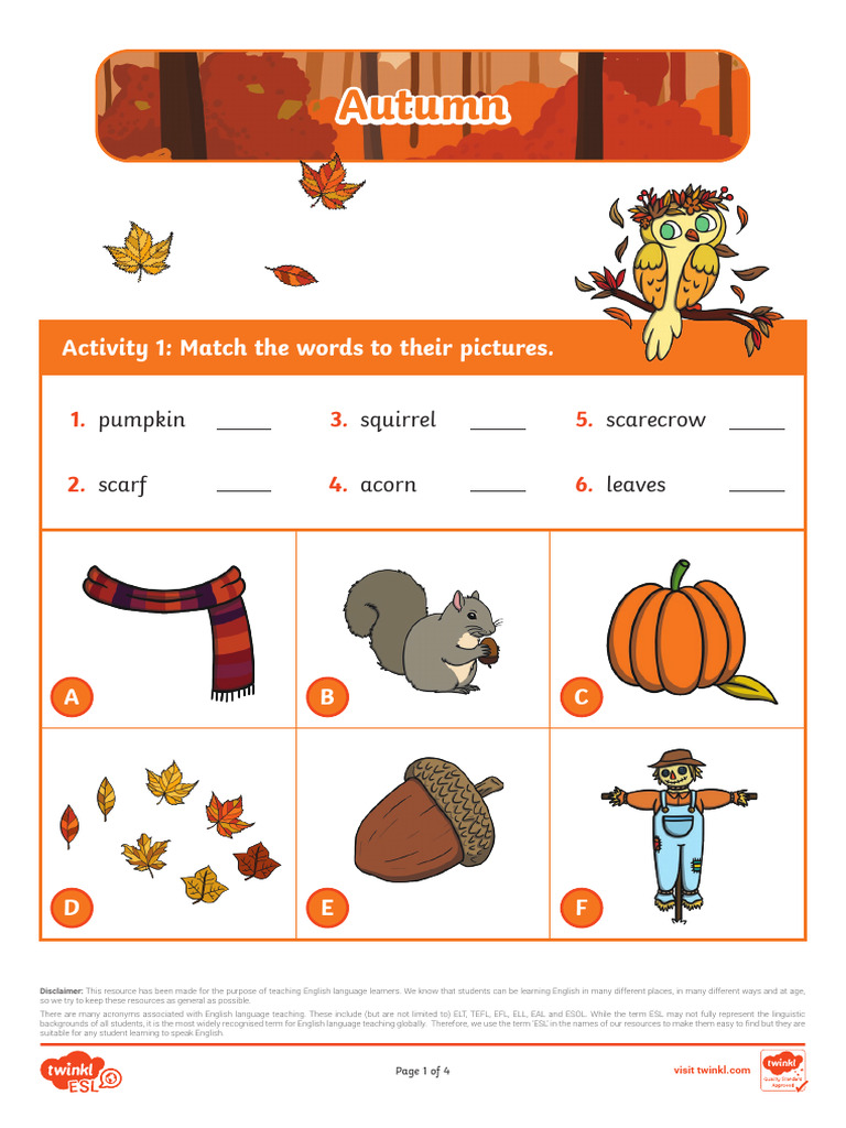 ESL Autumn Activities for Learners | PDF | English As A Second Or ...