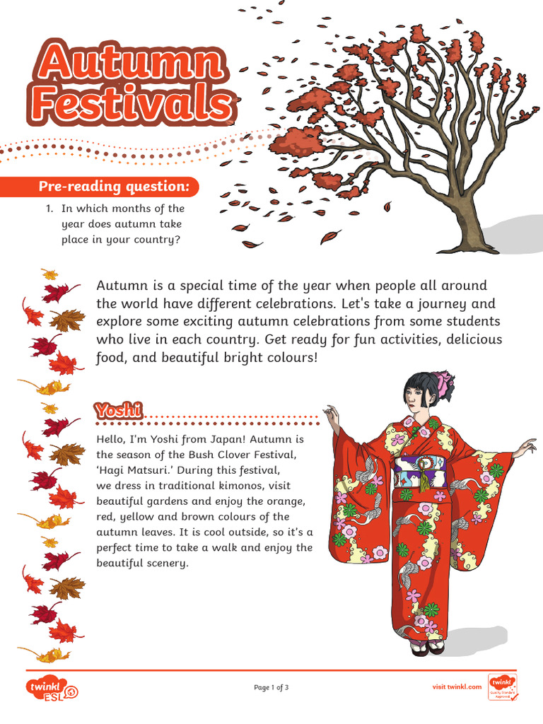 T 1726416836 Esl Autumn Festivals Reading Comprehension Kids A2 - Ver ...