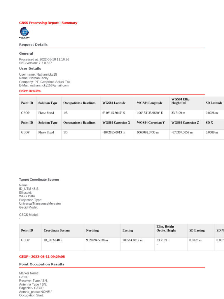 GNSS Processing Report | PDF | Latitude | Global Positioning System