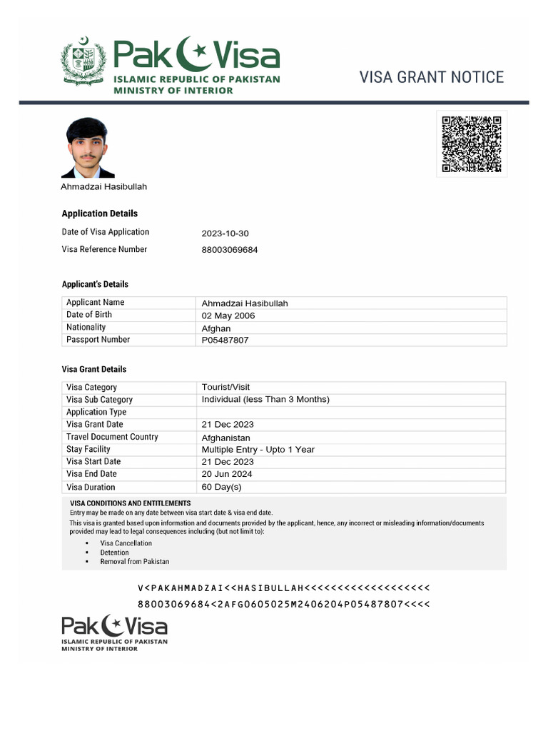 Ahmadzai Hasibullah: Entry | PDF