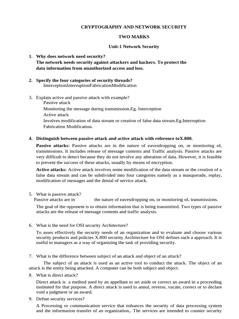 Cns Two Marks 2021 | PDF | Public Key Cryptography | Key (Cryptography)