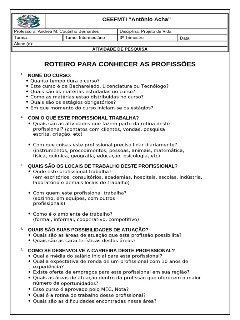 ATIVIDADE DE PESQUISA - PV - Roteiro-criterios-Profissoes | PDF ATIVIDADE DE PESQUISA - PV - Roteiro-criterios-Profissoes | PDF