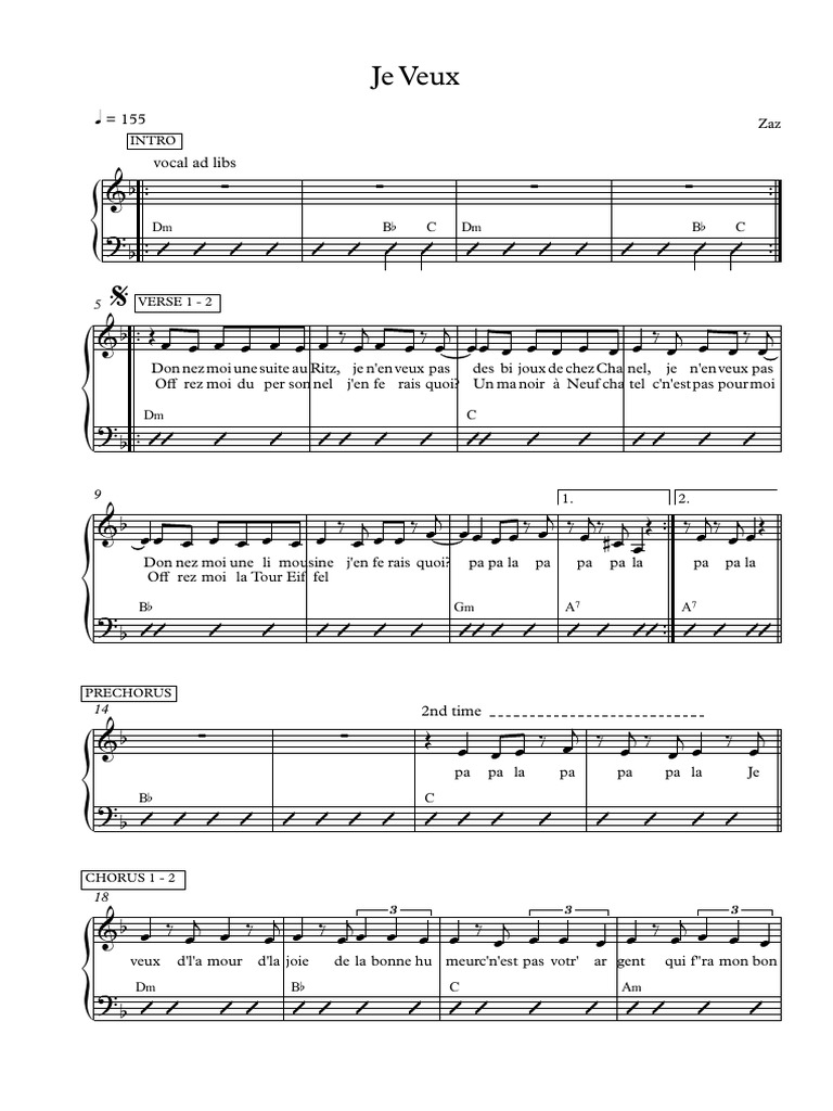 Je Veux - Zaz Leadsheet | PDF