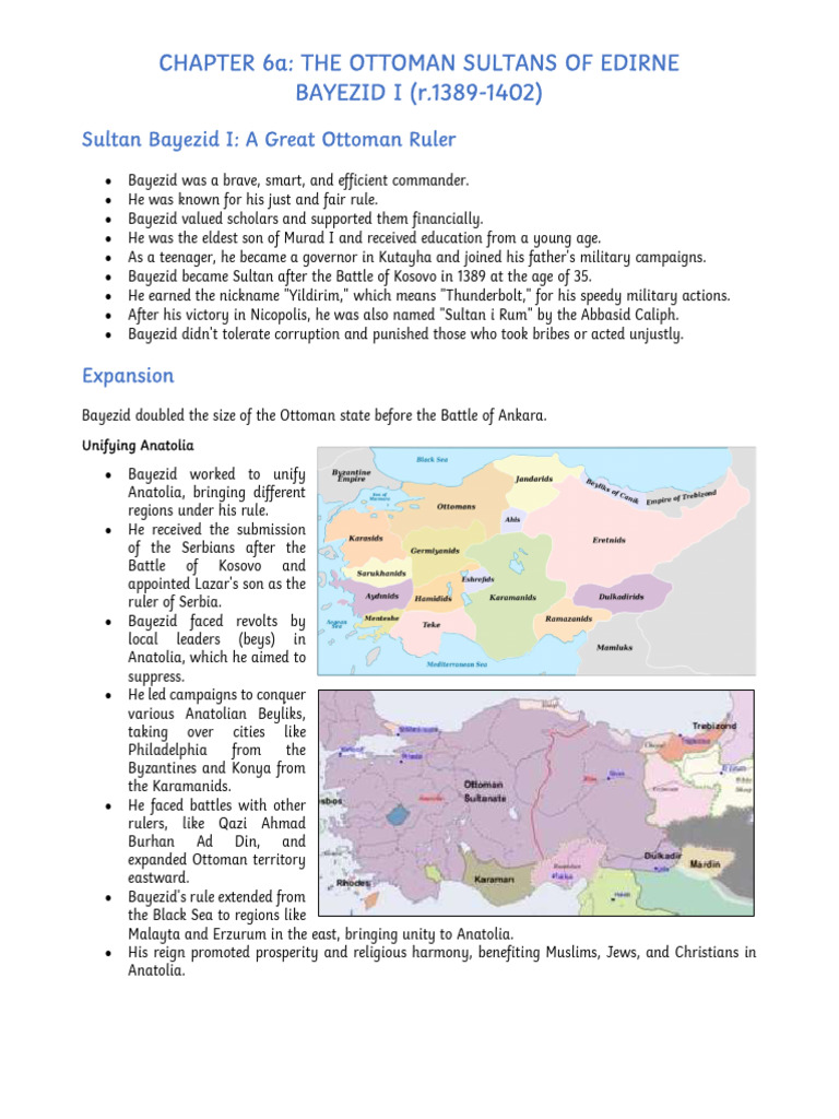 Chapter 6b Bayezid I Notes | PDF | Ottoman Empire | Middle Ages