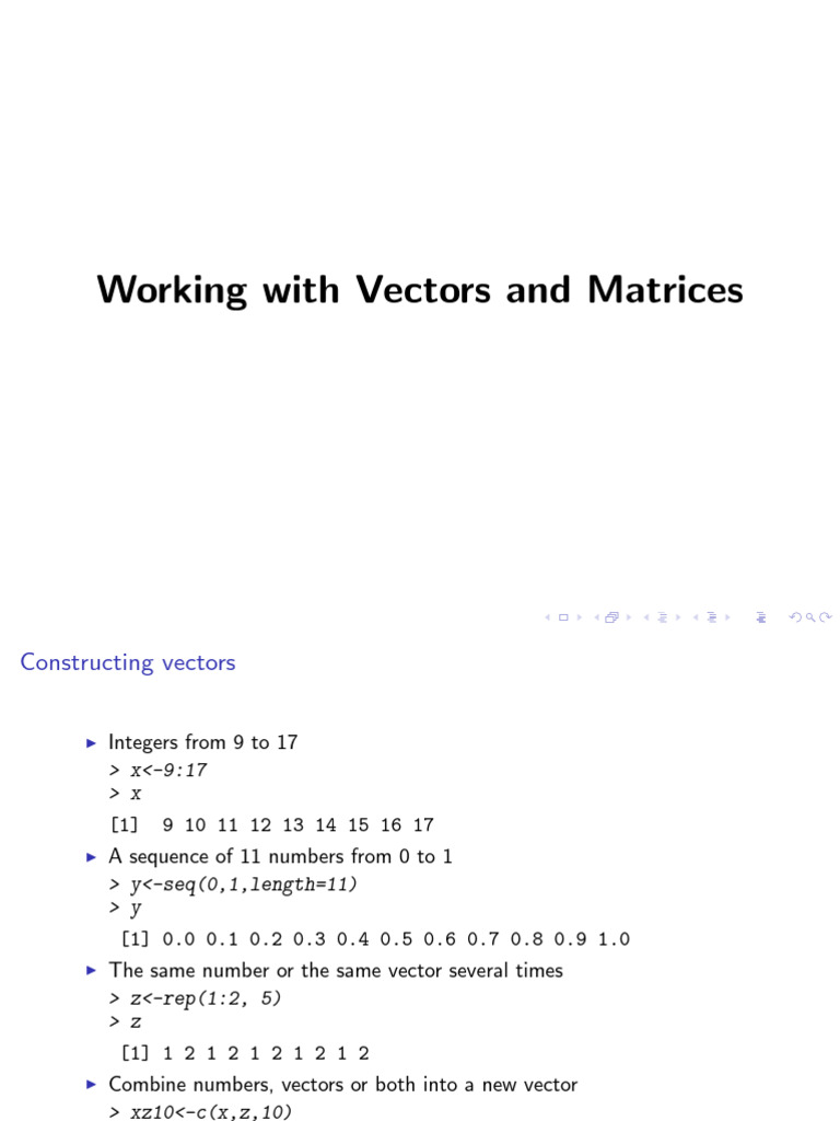 Working With Vectors and Matrices | PDF | Matrix (Mathematics ...