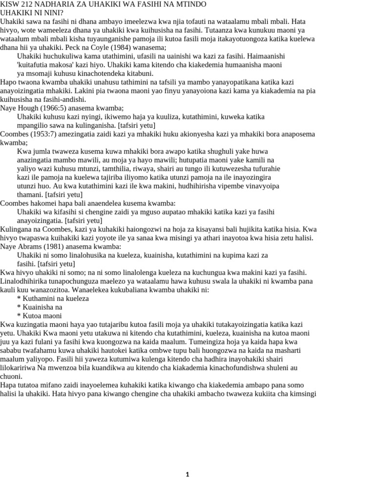 Nadharia Za Uhakiki Wa Fasihi | PDF