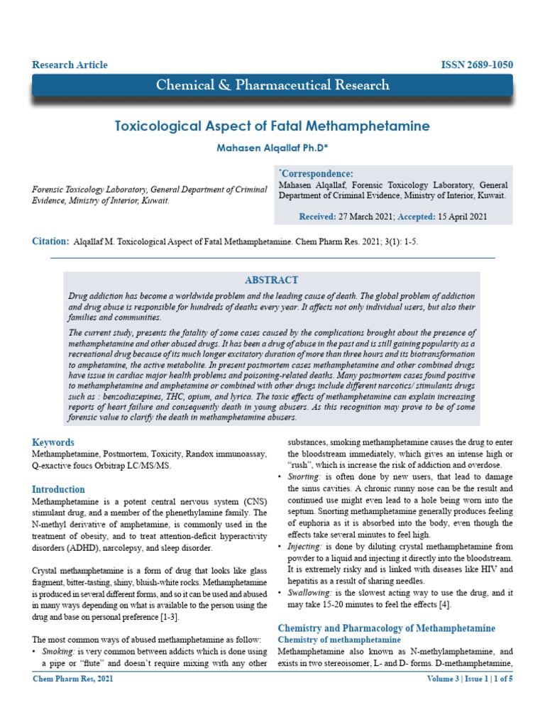Toxicological Aspect of Fatal Methamphetamine | PDF | Methamphetamine | Stimulant