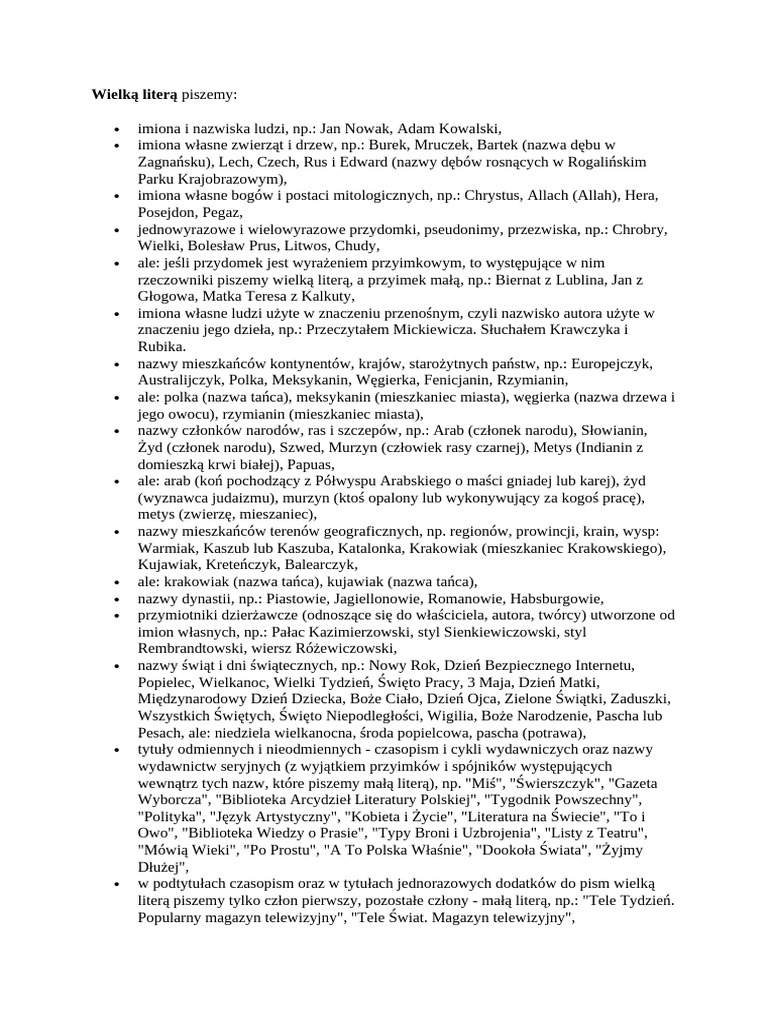 Wielka Litera - Zasady Pisowni | PDF