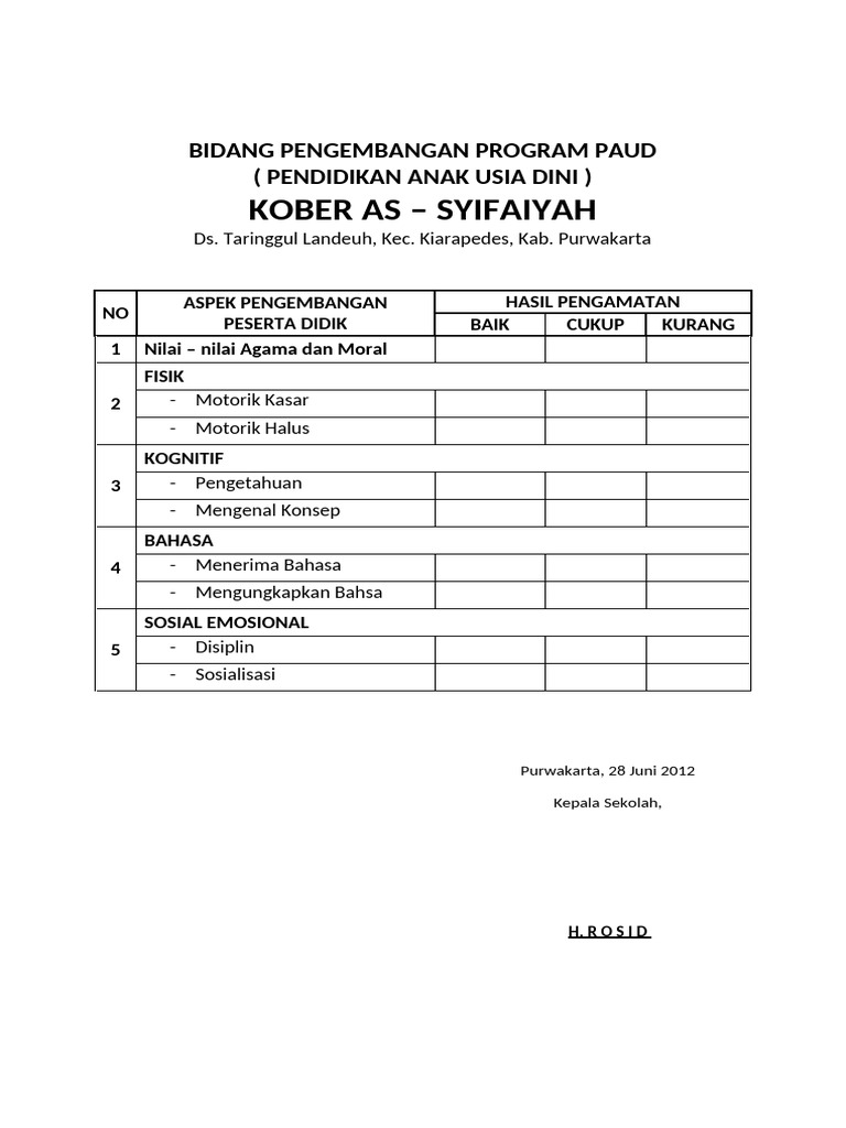 Bidang Pengembangan Program Paud | PDF