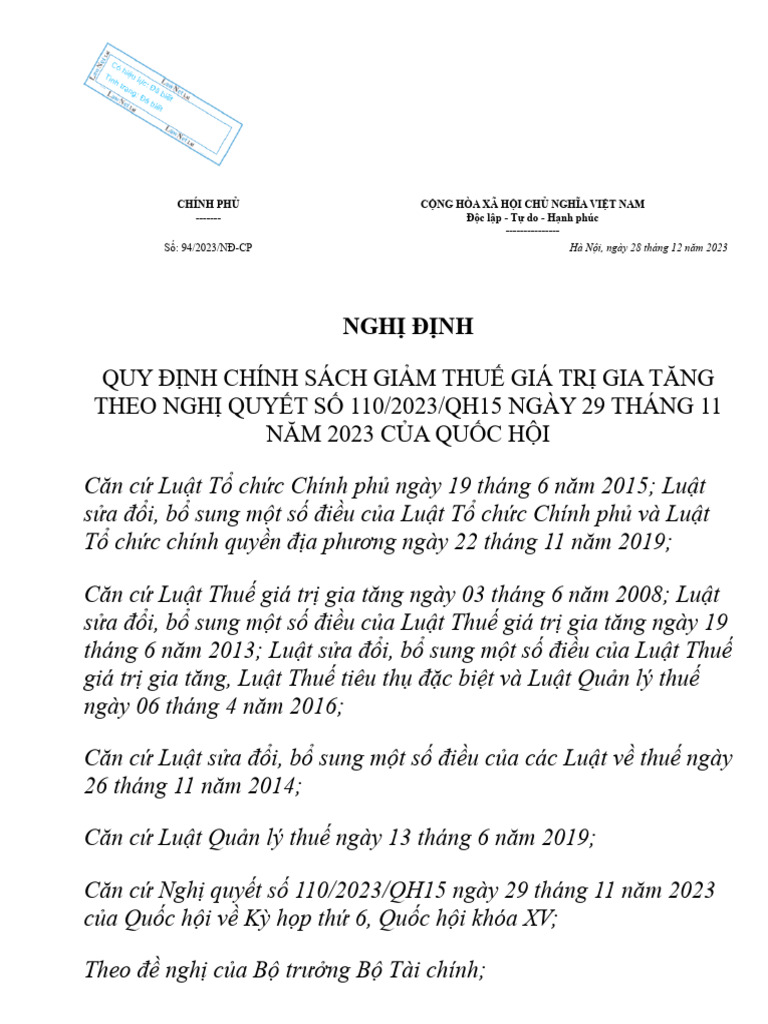 Nghi Dinh 94 - 2023 NDCP | PDF
