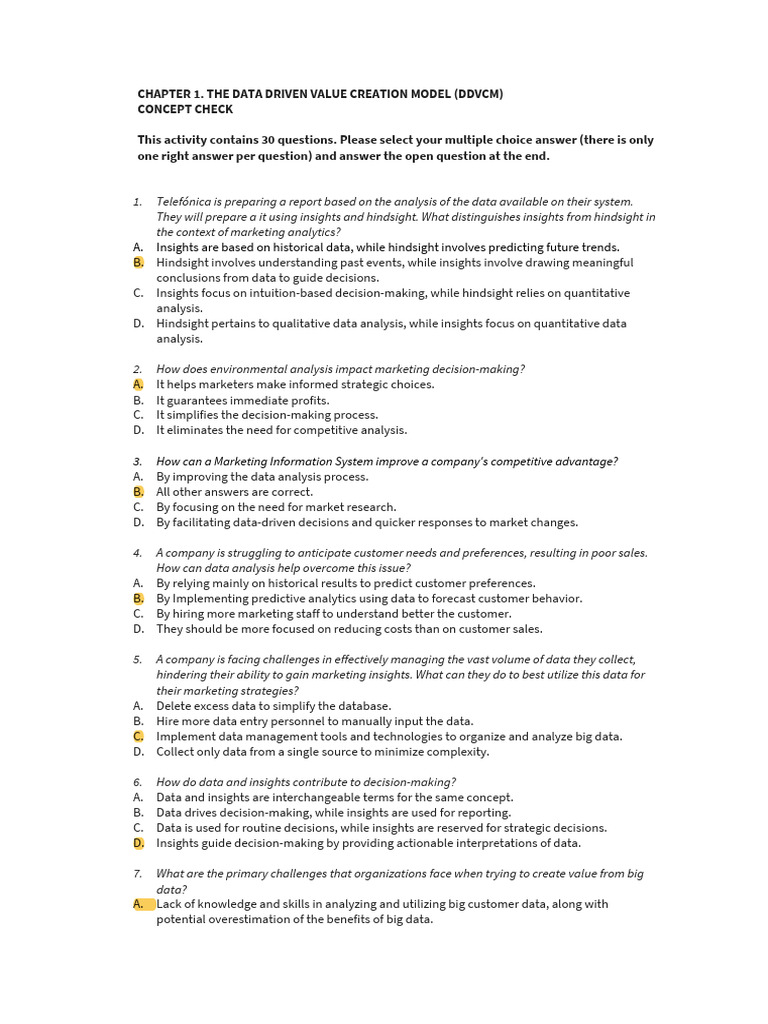1 - Concept Check Chapter 1 Corregido | PDF | Analytics | Marketing