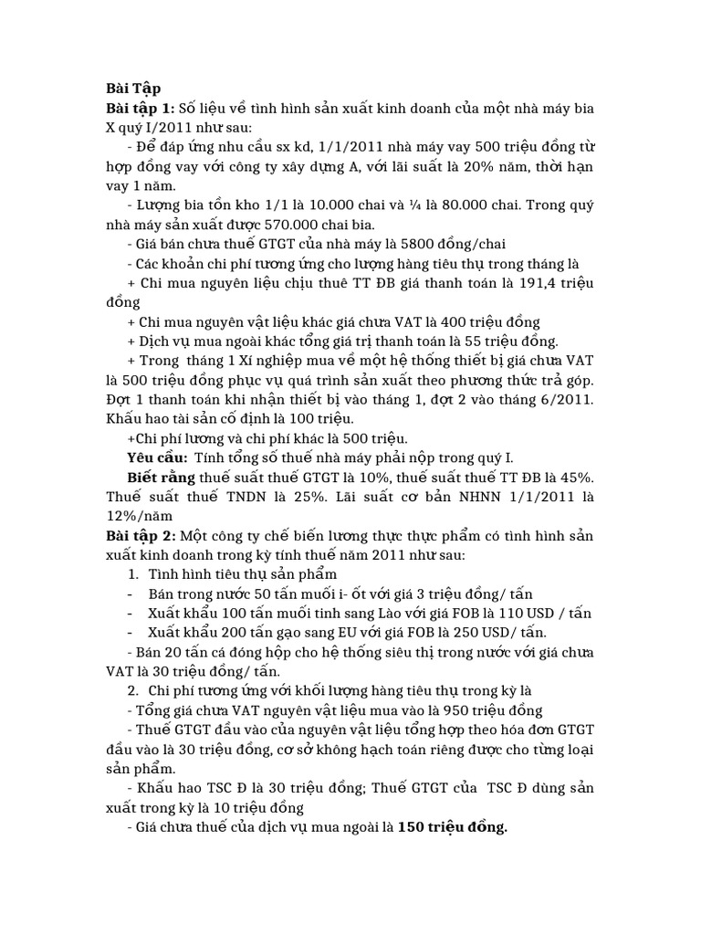 Bai Tap Thue Thu Nhap Doanh NGH Iep | PDF