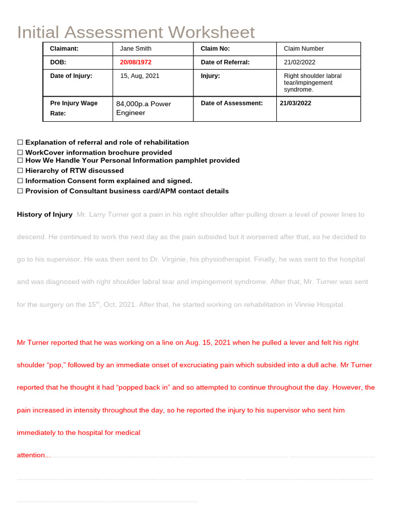 Initial Assessment for Shoulder Injury | PDF | Clinical Medicine ...