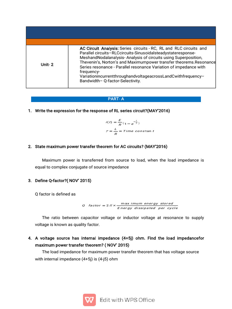 Circuit Theory U-II | PDF | Electrical Impedance | Resonance