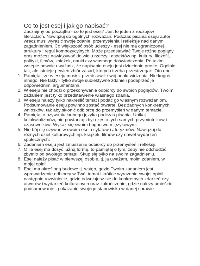 Co To Jest Esej I Jak Go Napisać | PDF