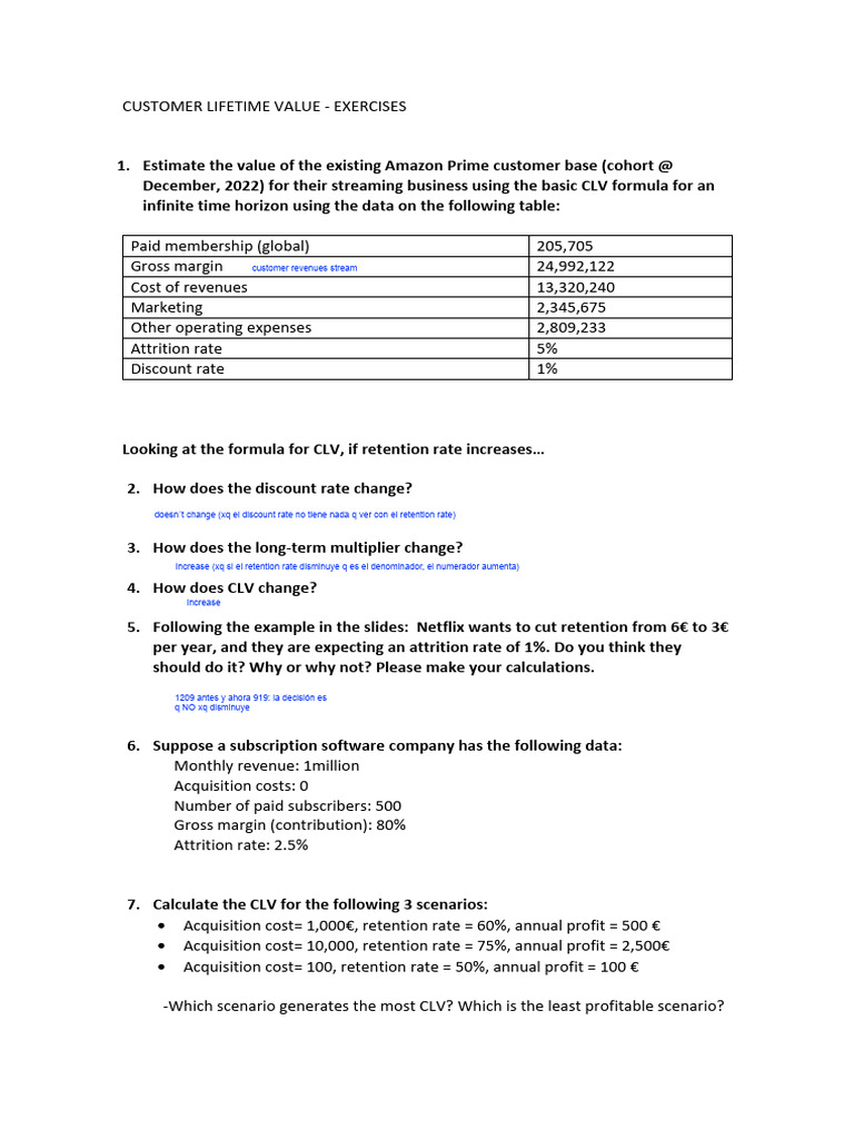 Exercises CLV | PDF | Business | Business Economics