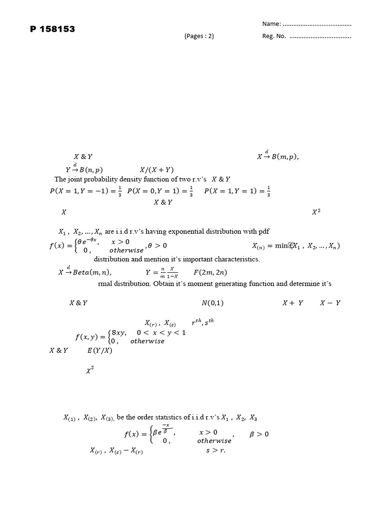 Distribution Theory Exam Questions | PDF | Probability Distribution ...