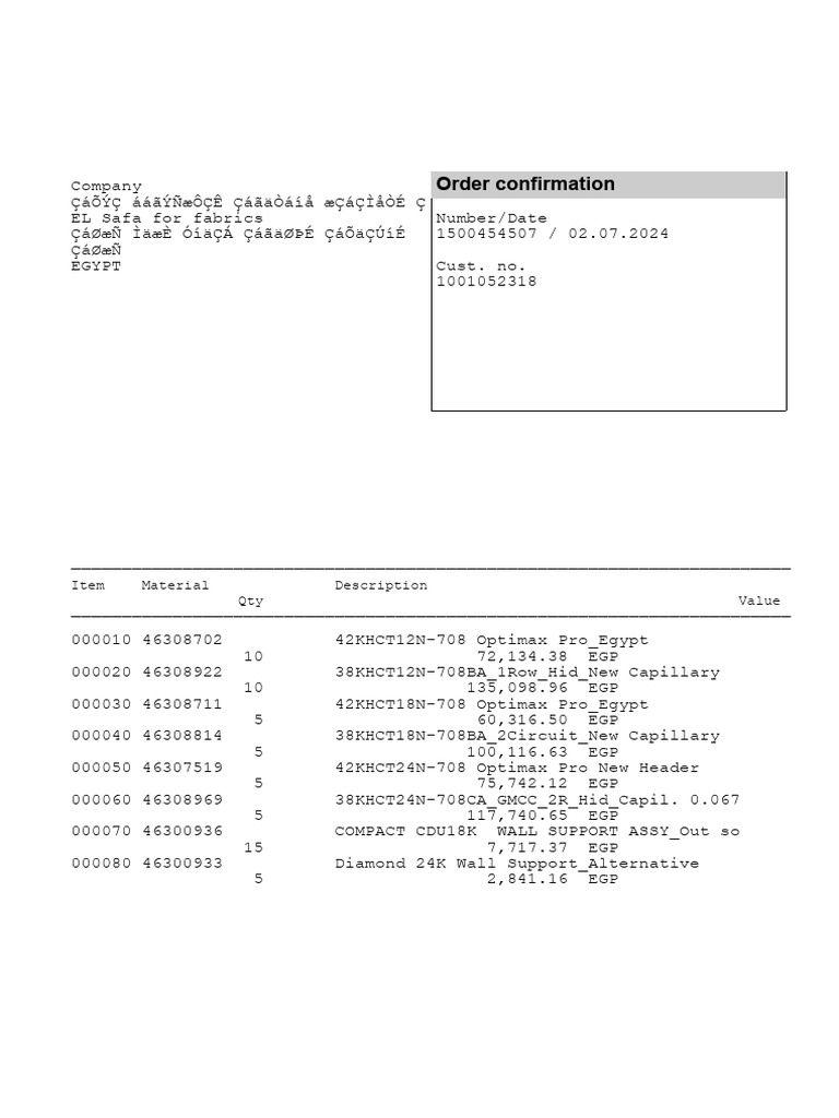Order Confirmation: Item Material Description Qty Value | PDF | Taxes ...